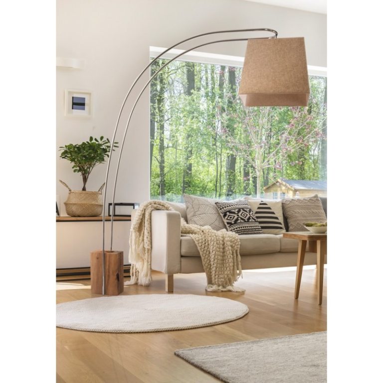 lampadaire elegant arc metal abat jour liege pied bois massif kent lampadaire elegant arc metal abat jour liege pied bois massif kent