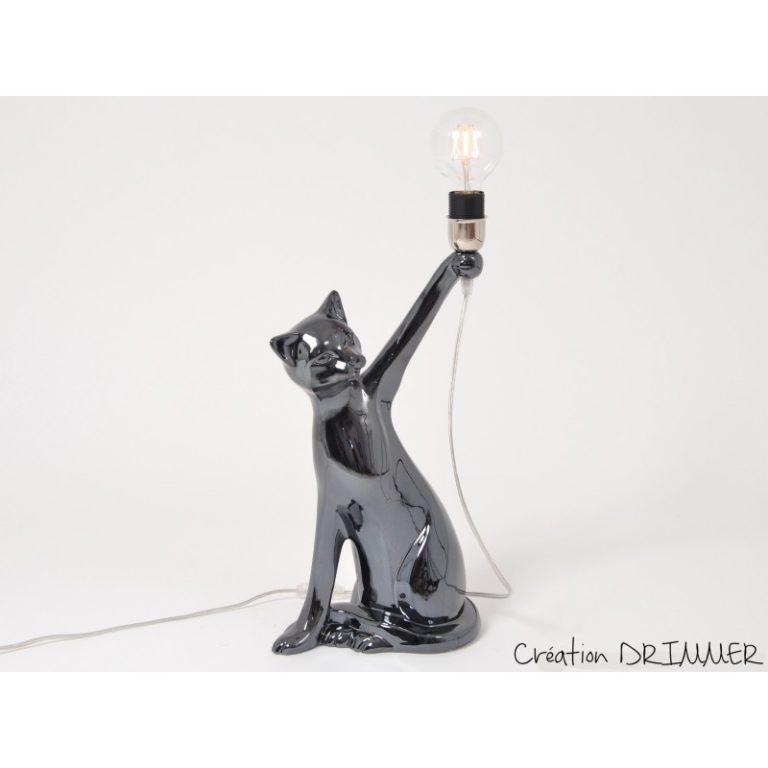 Lampe forme chat cermaique gris noir design drimmer shadow