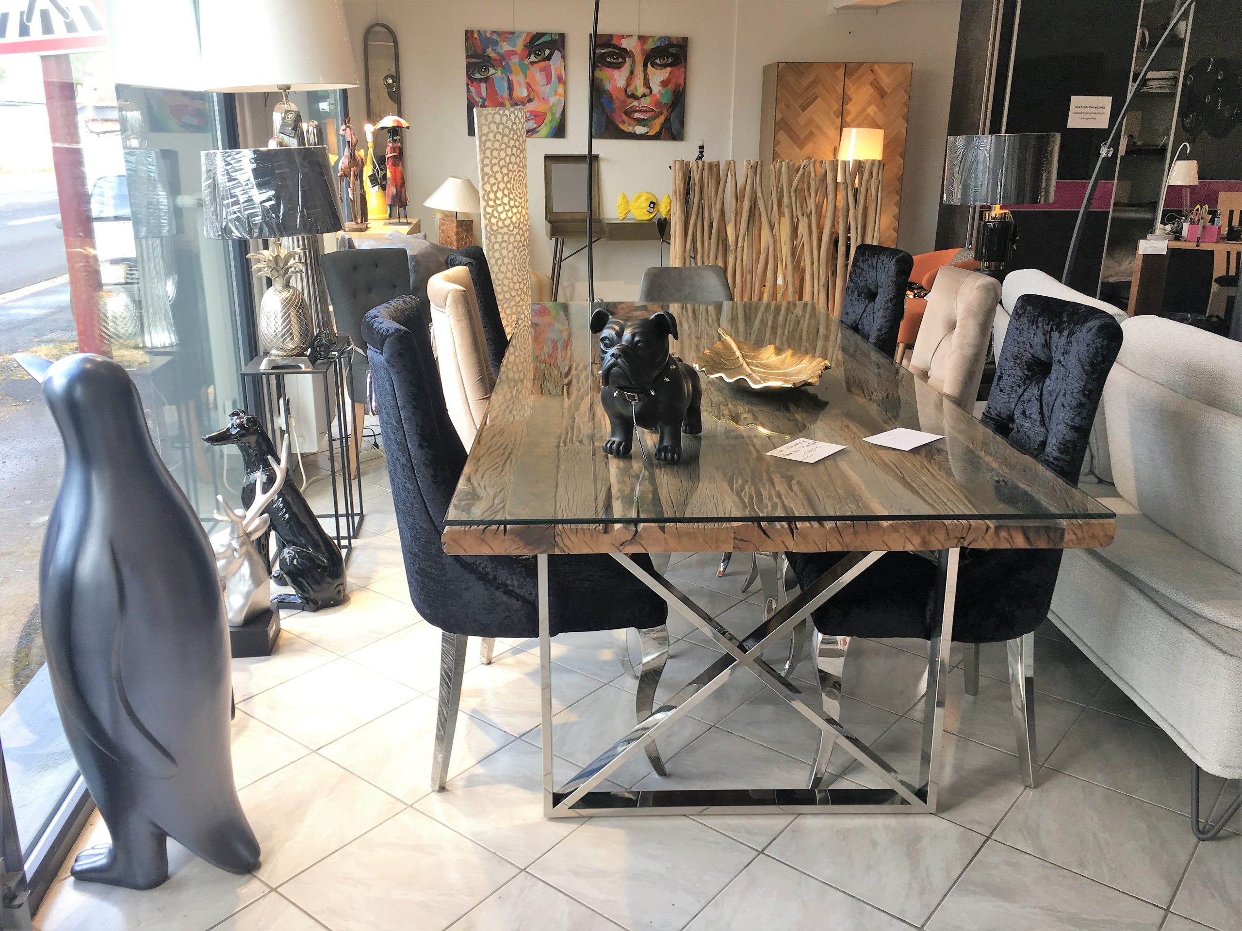 magasin-boisetdeco-tableau-plateau-bois-recycle-pieds-metal-acier ...