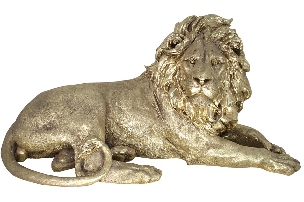 deco-grand-lion-majestueux-or-statue-safari - Meubles Bois & Déco