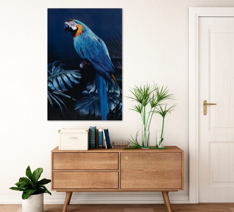 Tableau perroquet bleu peinture sur toile 80x120cm